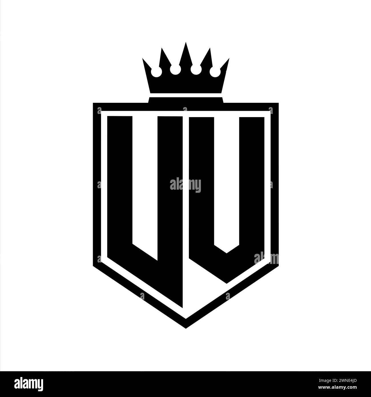 UV Letter Logo monogram bold shield geometric shape with crown outline black and white style ...
