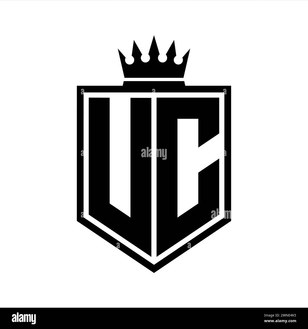 UC Letter Logo monogram bold shield geometric shape with crown outline ...
