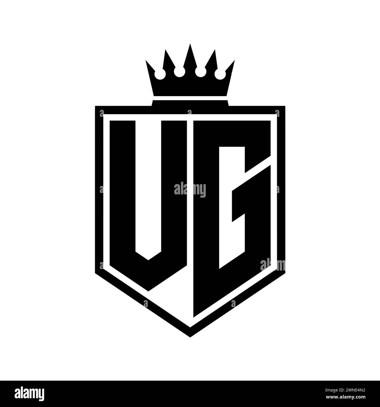 VG Letter Logo monogram bold shield geometric shape with crown outline ...