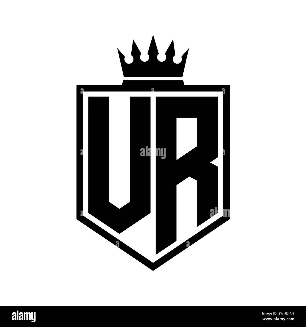 VR Letter Logo monogram bold shield geometric shape with crown outline ...