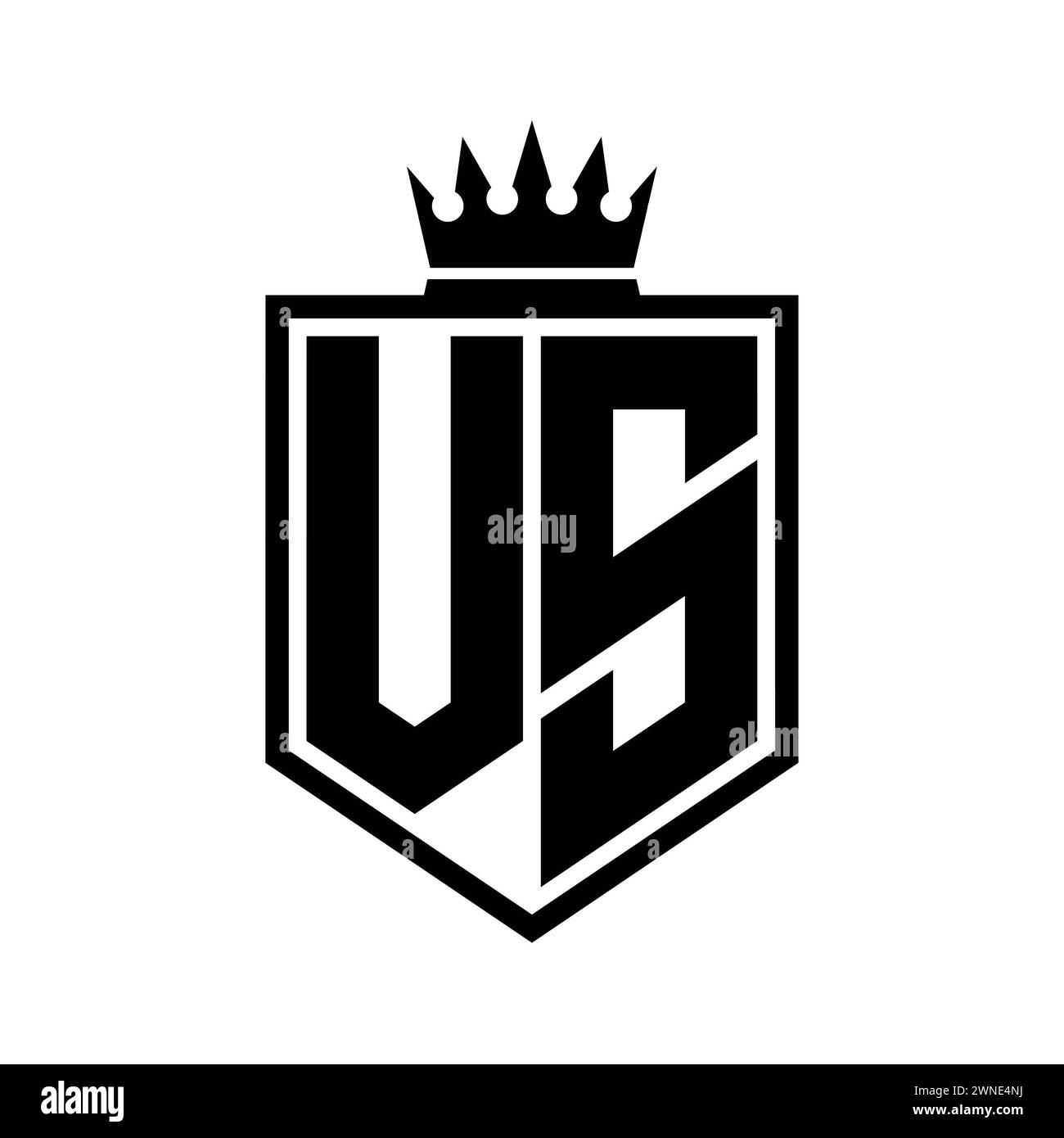 VS Letter Logo monogram bold shield geometric shape with crown outline ...
