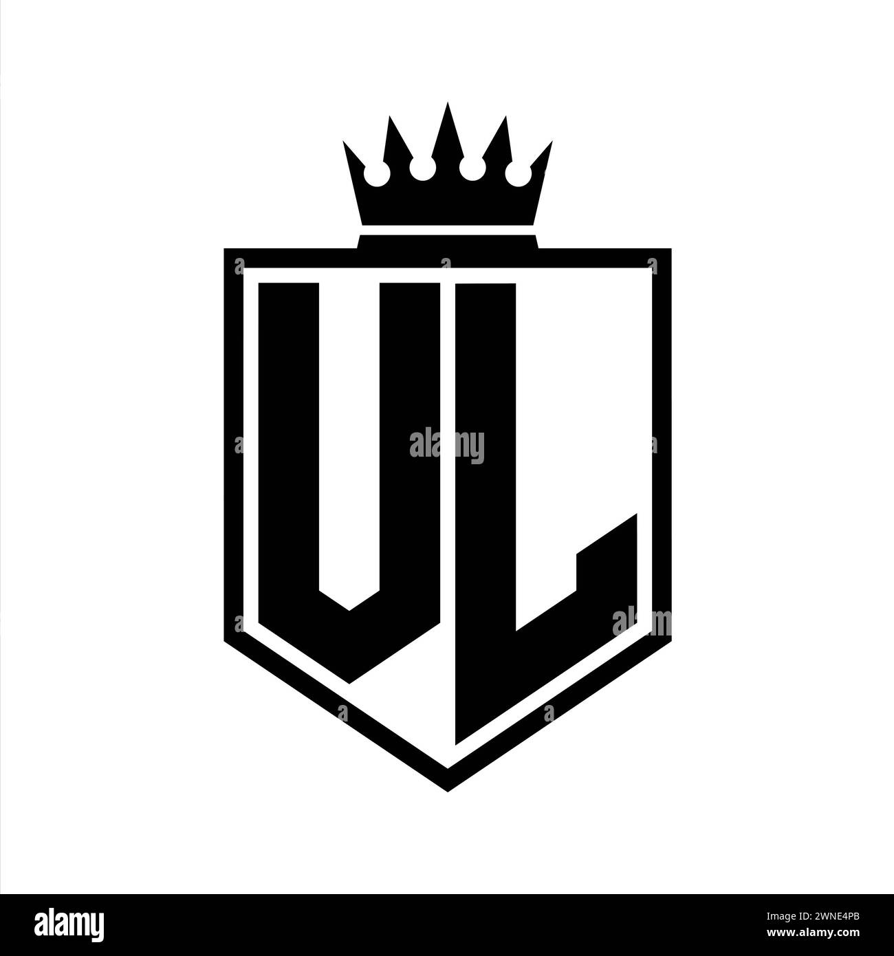 VL Letter Logo monogram bold shield geometric shape with crown outline ...