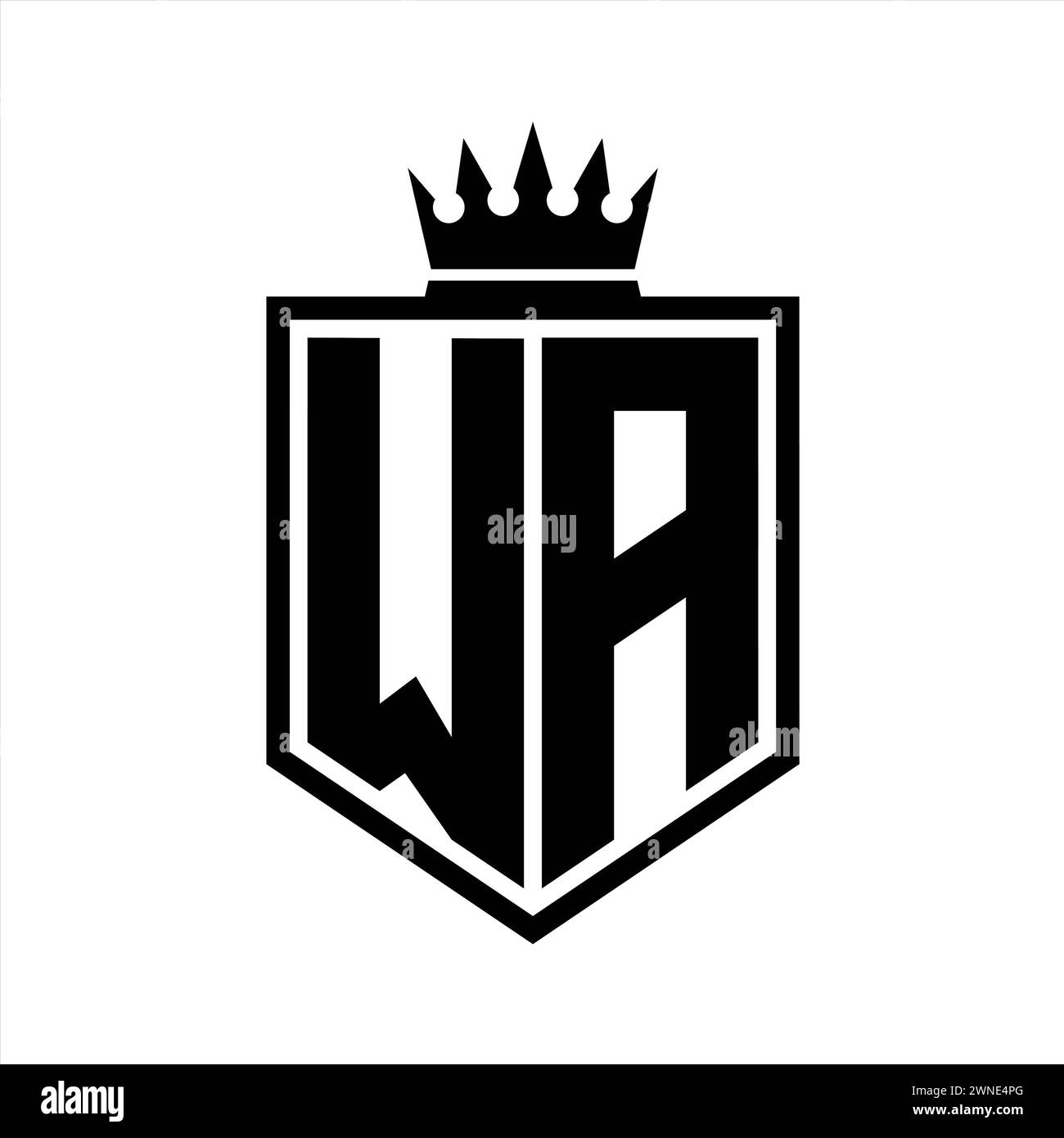 WA Letter Logo monogram bold shield geometric shape with crown outline ...