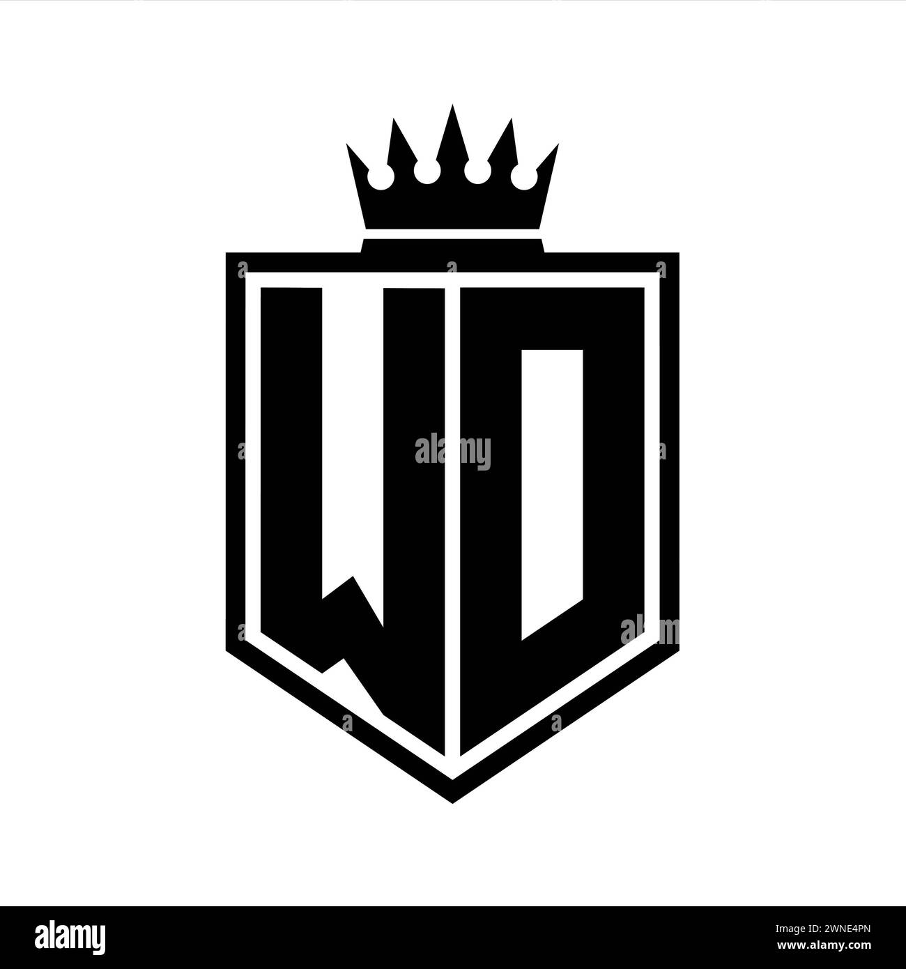 WD Letter Logo monogram bold shield geometric shape with crown outline ...