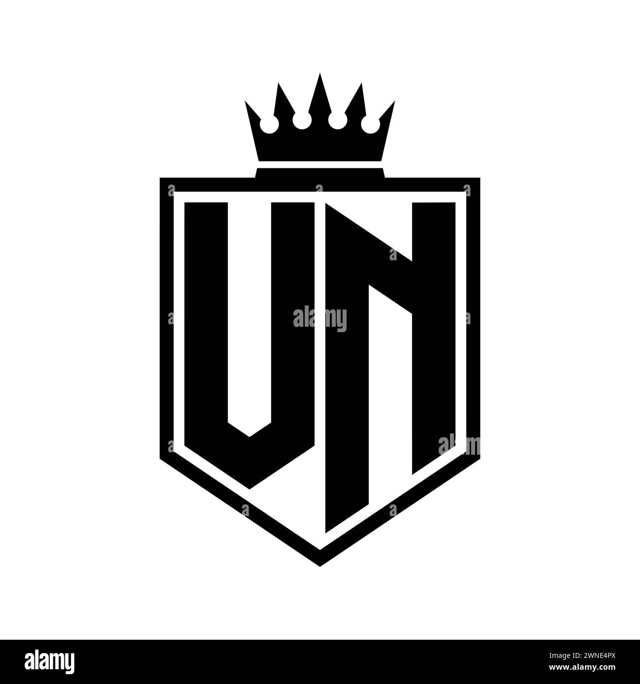 VN Letter Logo monogram bold shield geometric shape with crown outline ...