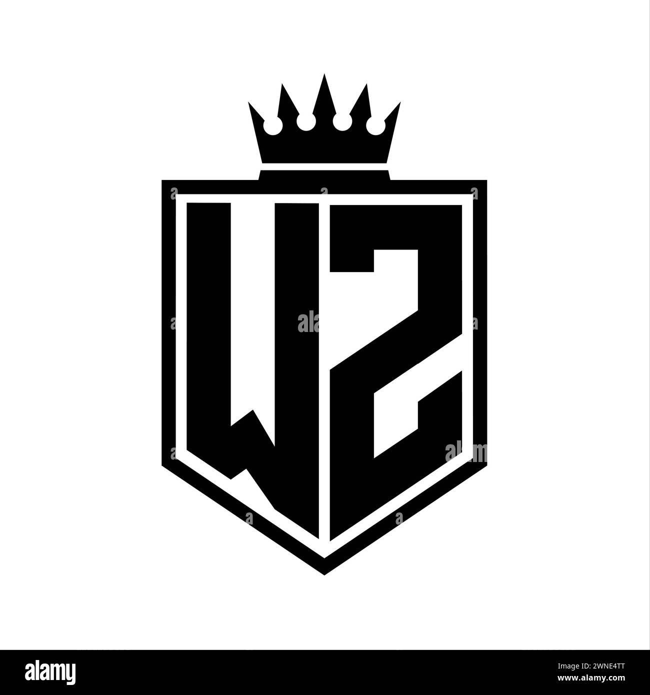 WZ Letter Logo monogram bold shield geometric shape with crown outline ...
