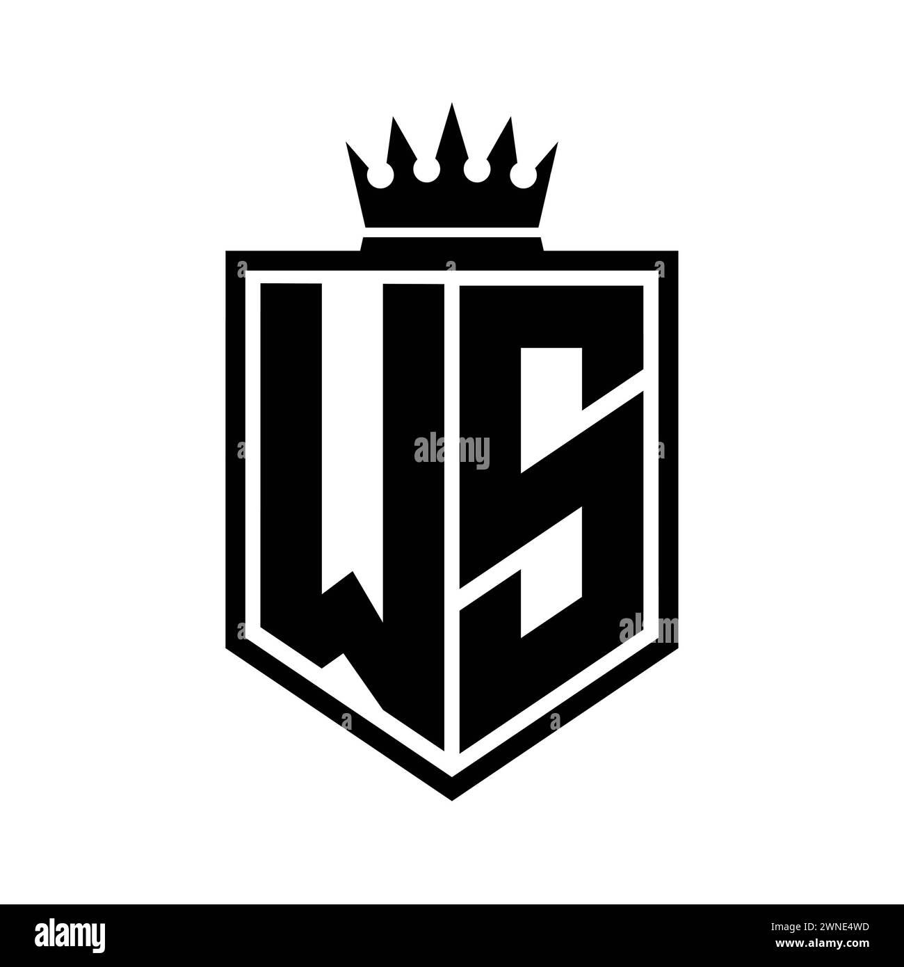 WS Letter Logo monogram bold shield geometric shape with crown outline ...
