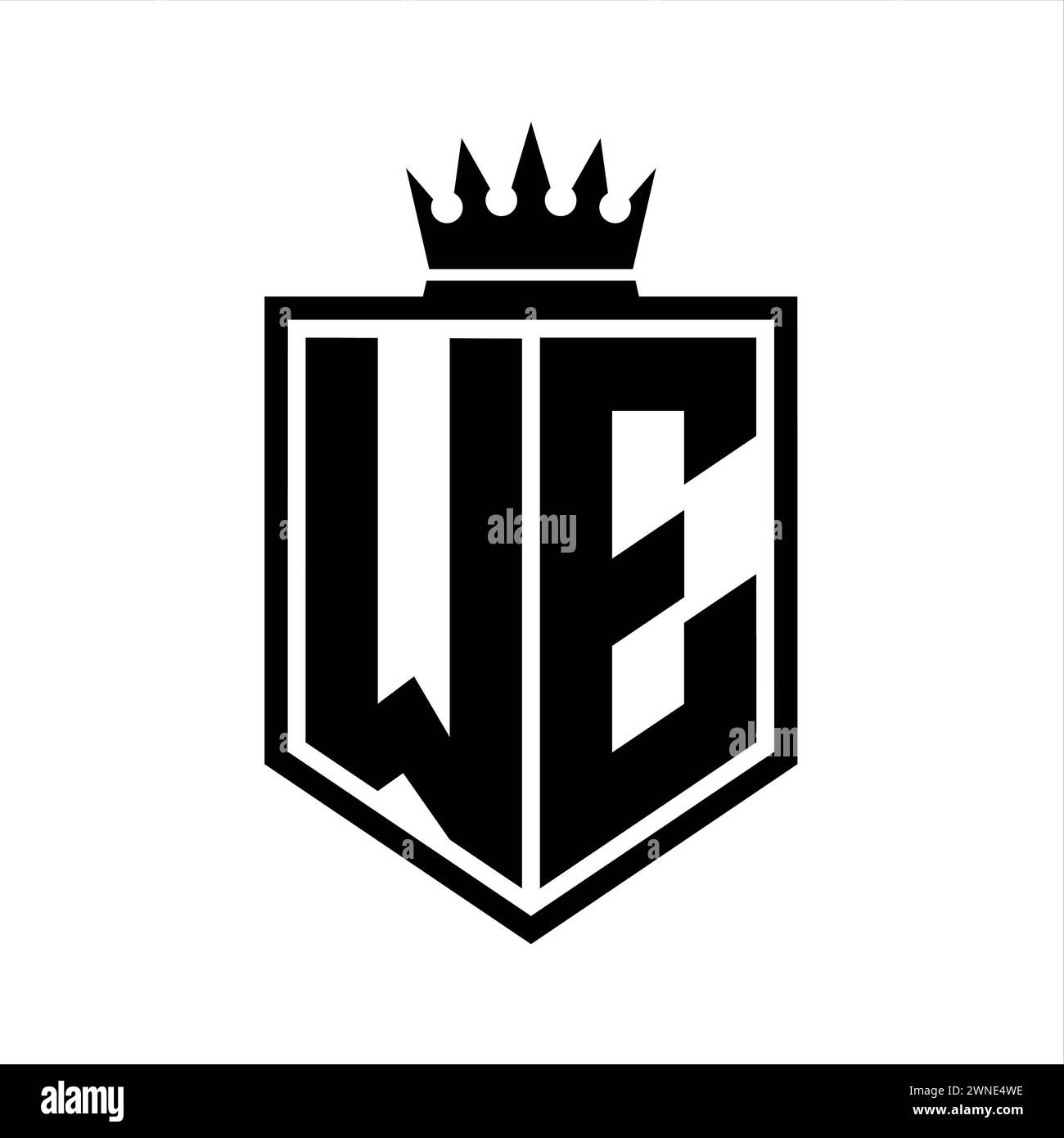 WE Letter Logo monogram bold shield geometric shape with crown outline ...