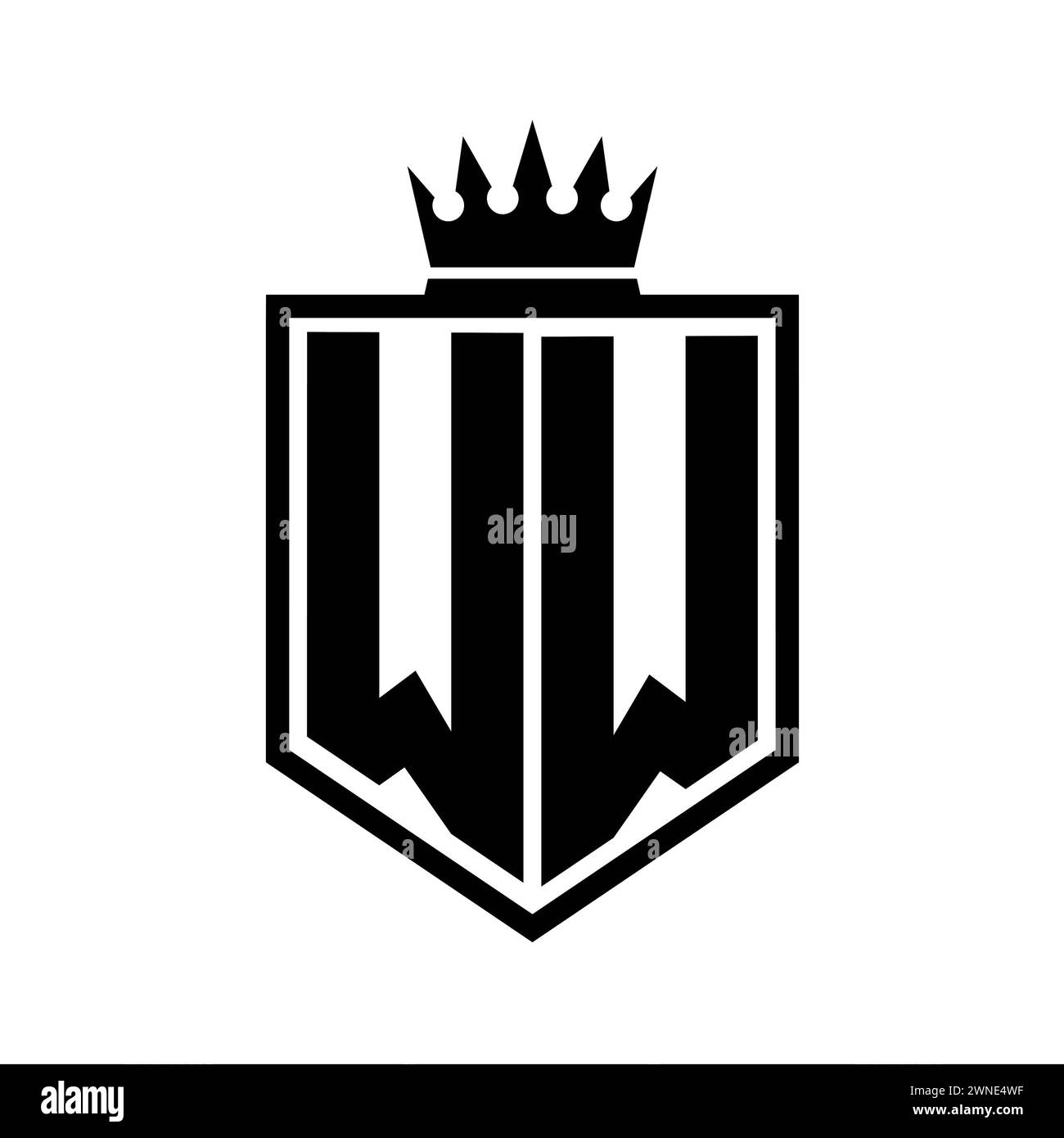 WW Letter Logo monogram bold shield geometric shape with crown outline ...