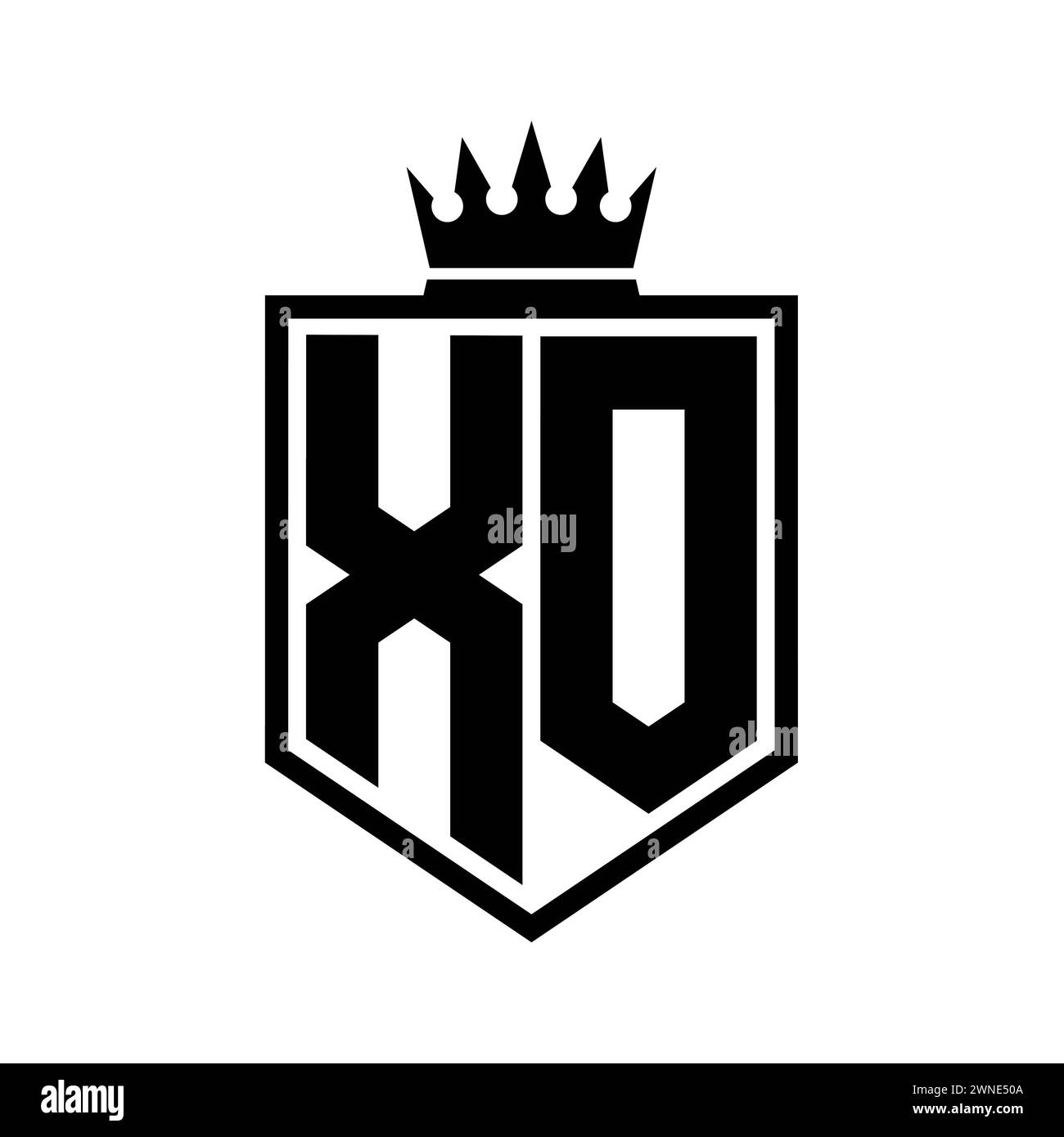 XO Letter Logo monogram bold shield geometric shape with crown outline ...