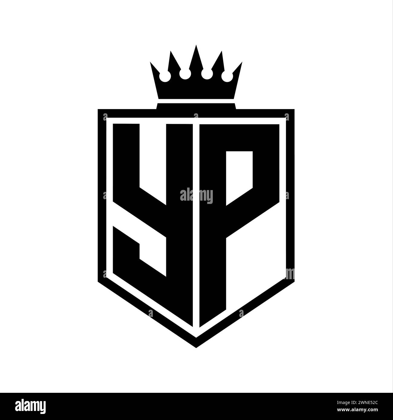 YP Letter Logo monogram bold shield geometric shape with crown outline ...