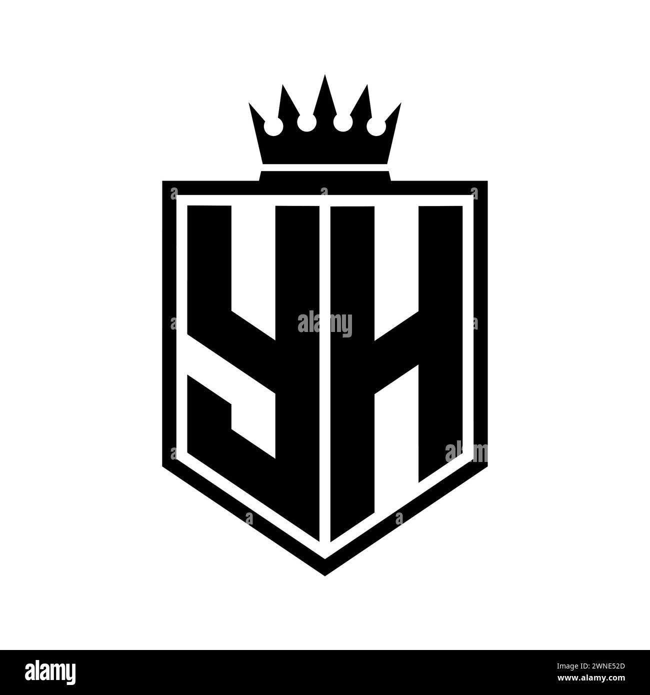 YH Letter Logo monogram bold shield geometric shape with crown outline ...