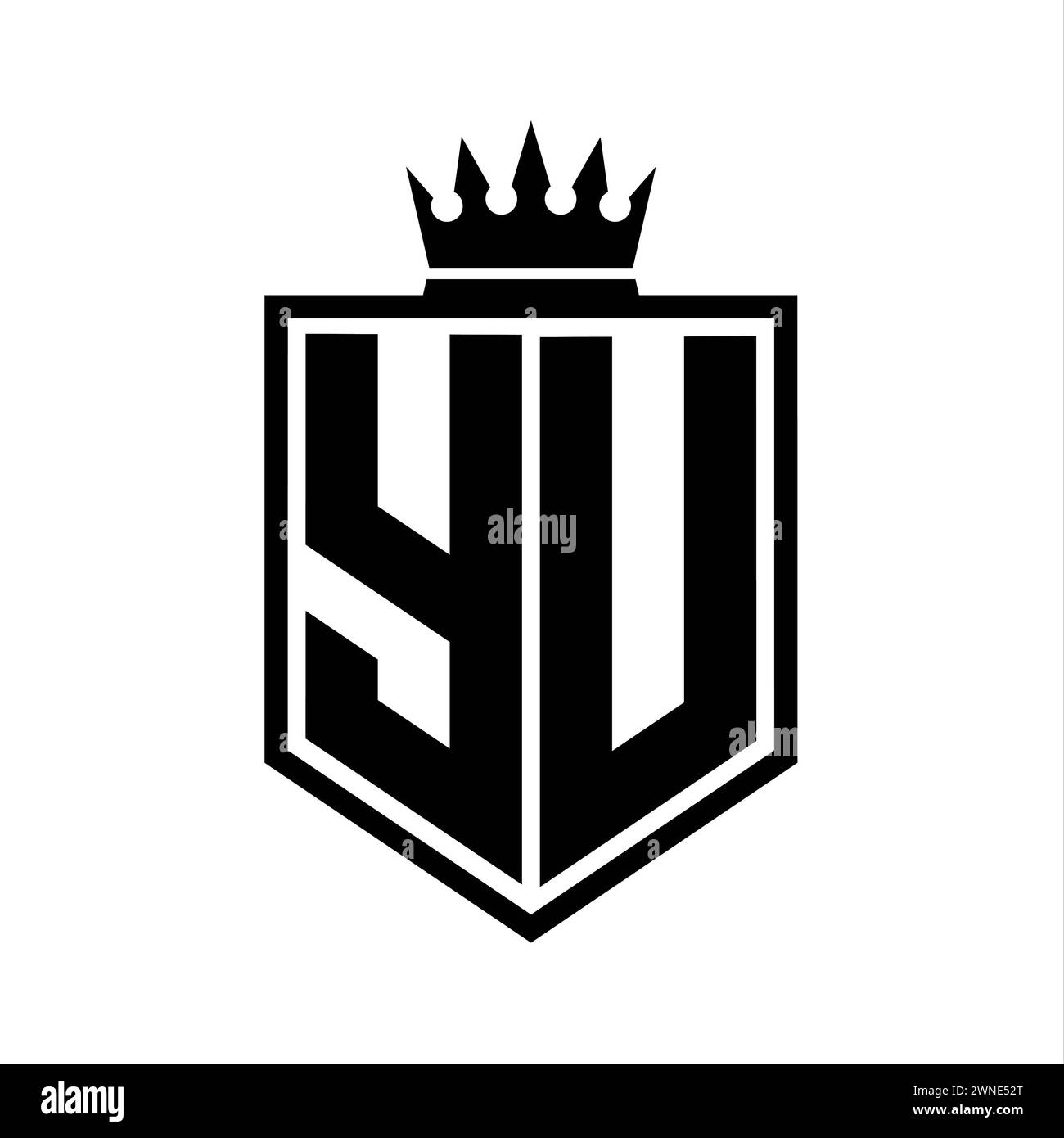 YU Letter Logo monogram bold shield geometric shape with crown outline ...
