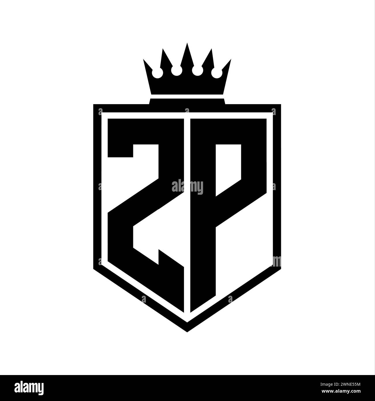 ZP Letter Logo monogram bold shield geometric shape with crown outline ...