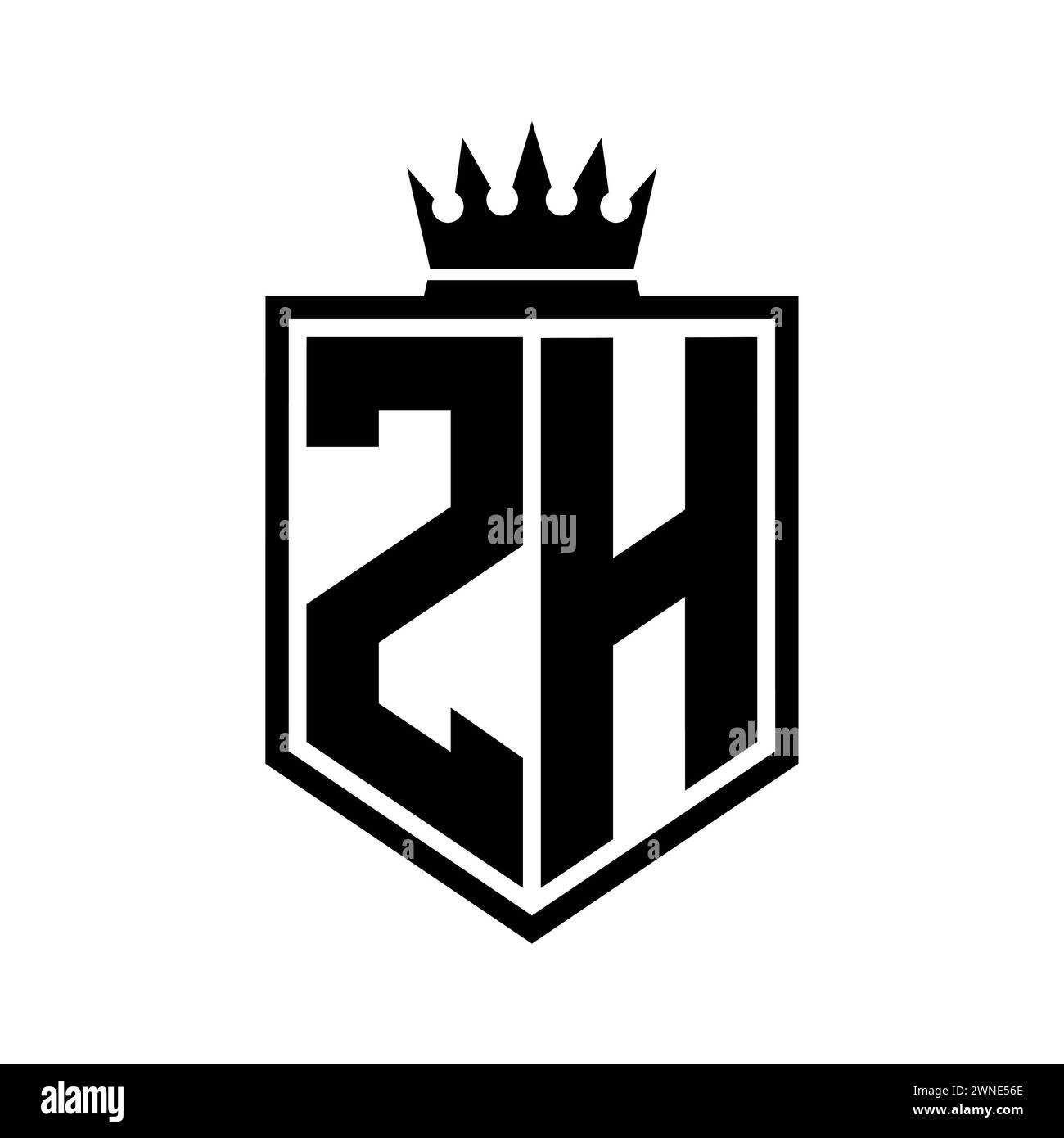 ZH Letter Logo monogram bold shield geometric shape with crown outline ...