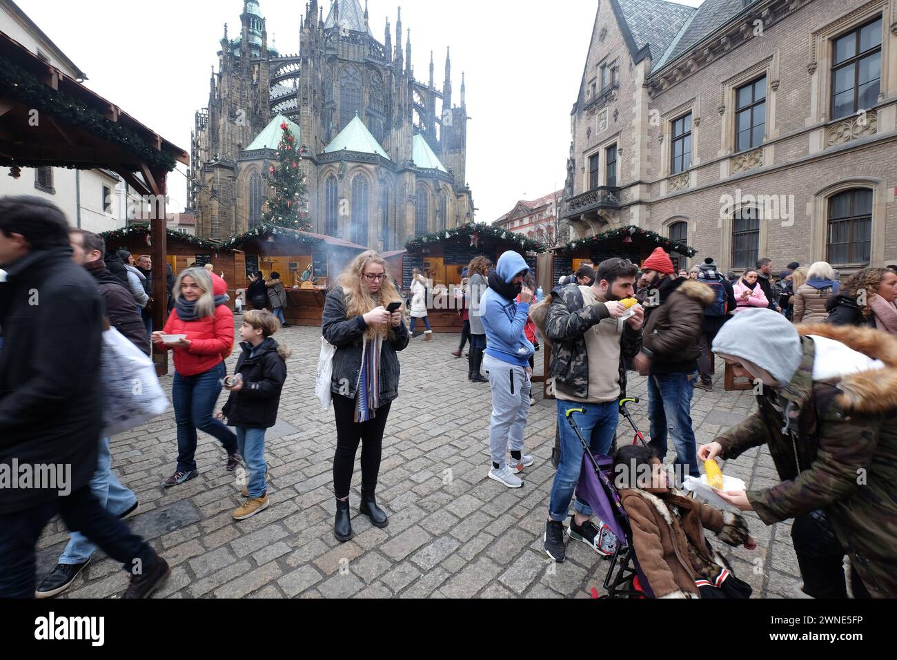 Christmas market at st. Vitus cathedral Square in Prague,Czech Republic ...