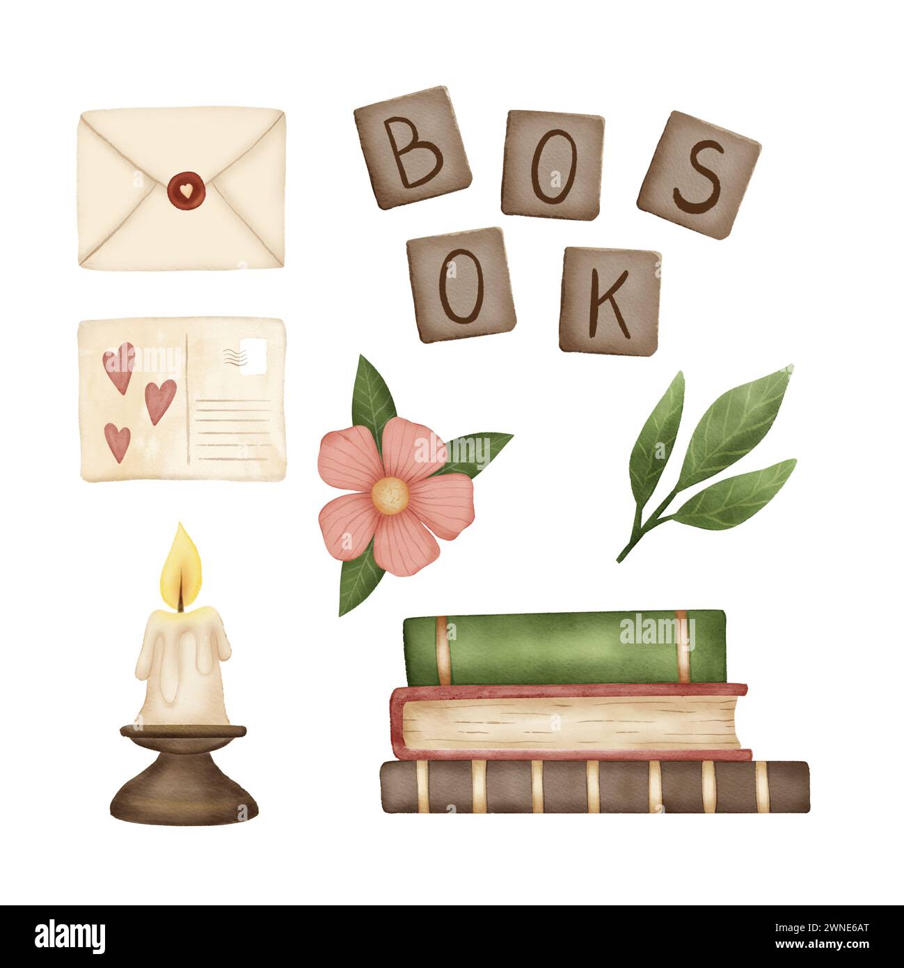 Reading lovers cute hand drawn set. Books and cozy things. Colorful ...