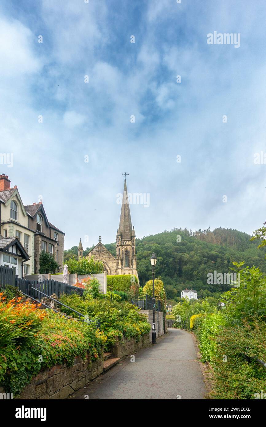 Llangollen riverside path next to the River Dee looking west towards ...