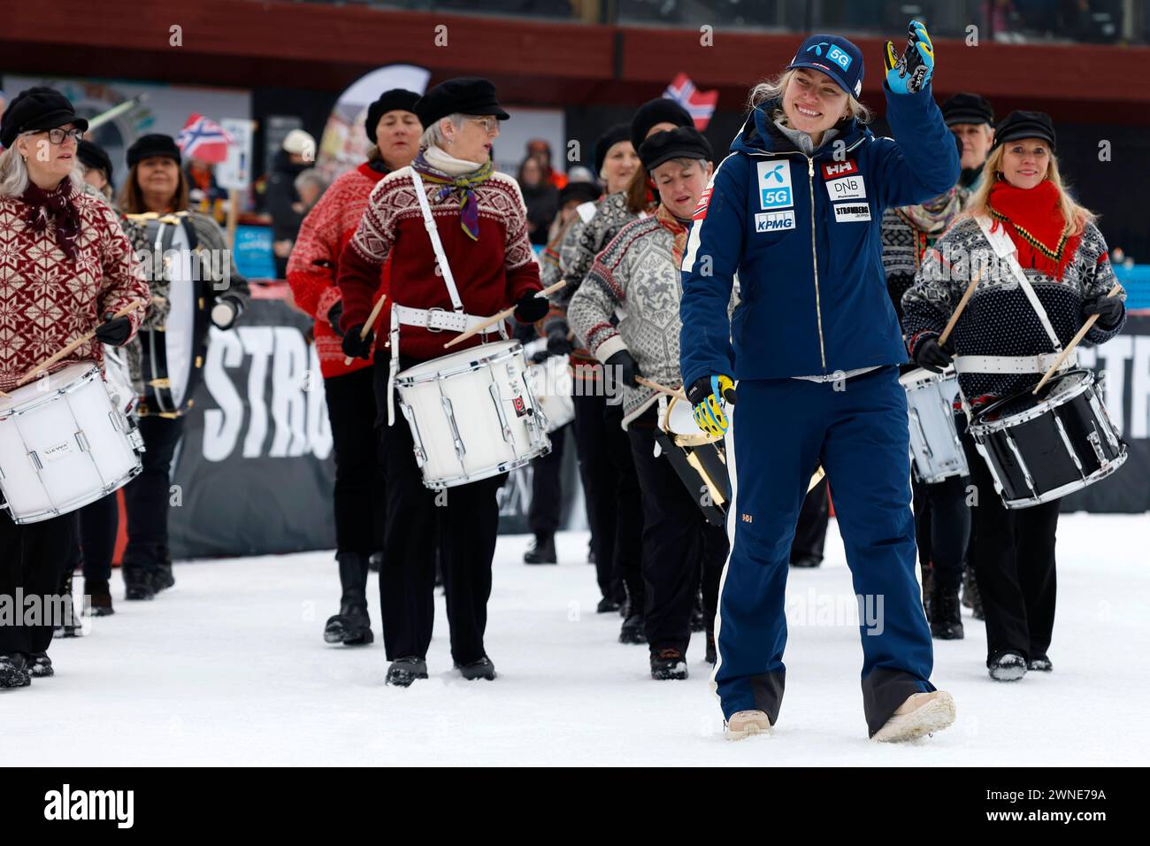 Norway's Ragnhild Mowinckel is celebrated after an alpine ski, women's ...