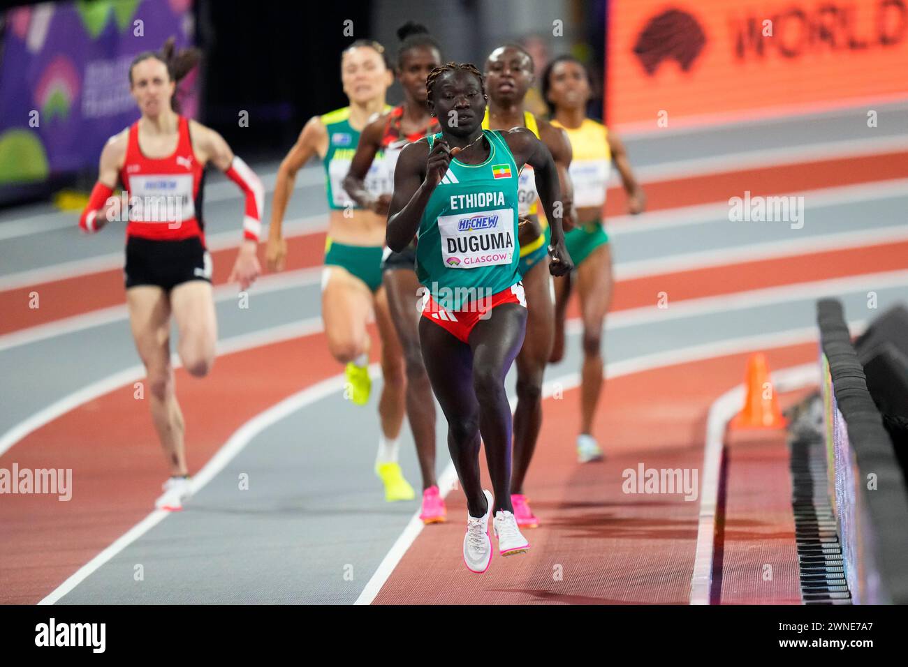 Tsige Duguma, of Ethiopia, competes in a women's 800 meters semifinal ...