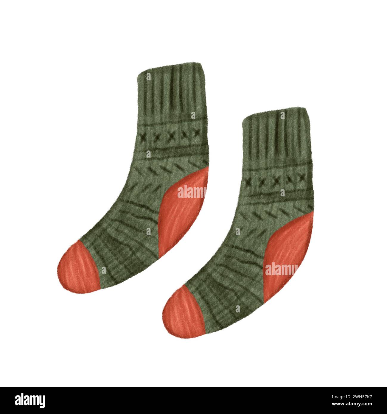 Colorful knitted socks pair isolated on white background. Cute wool ...