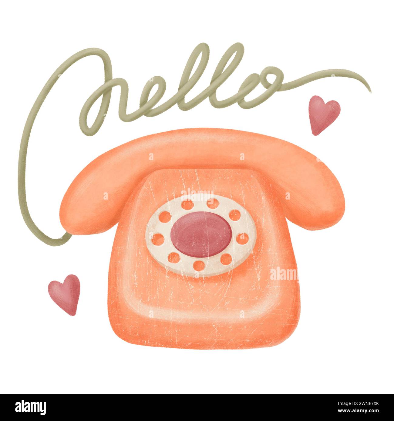 Retro style peach fuzz color telephone with wire connection isolated on ...