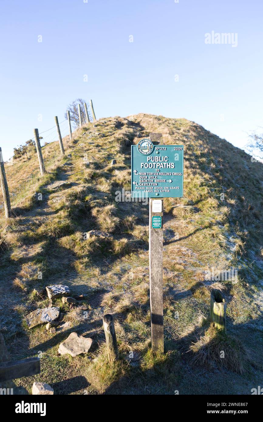 A public footpath sign giving directions to Mam Tor and Castleton ...