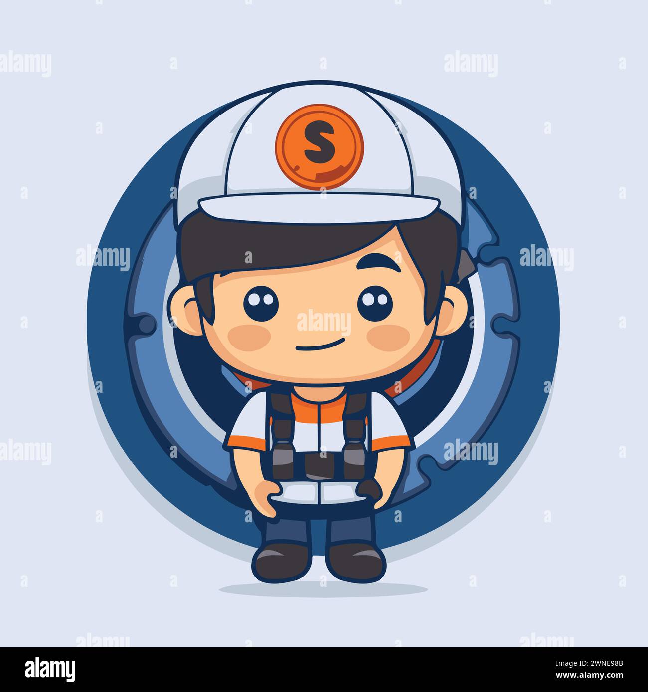 Cute boy worker with gear wheel. Vector cartoon character illustration ...