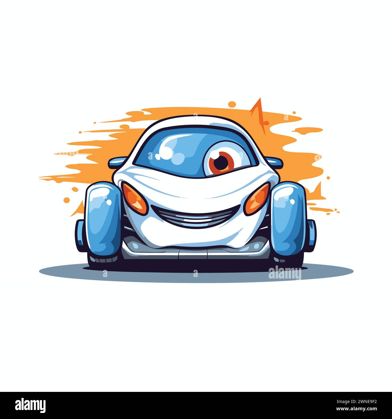 Cartoon car with face mask. Vector illustration on white background ...