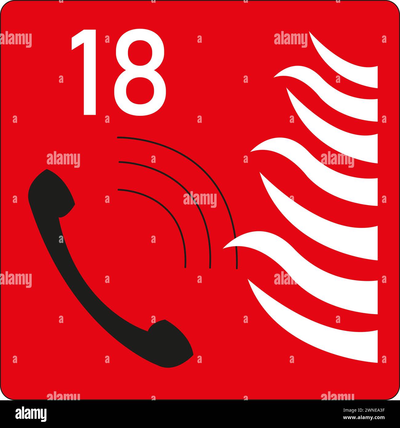 Square sign on red background: Fire alert, call fire brigade Stock ...