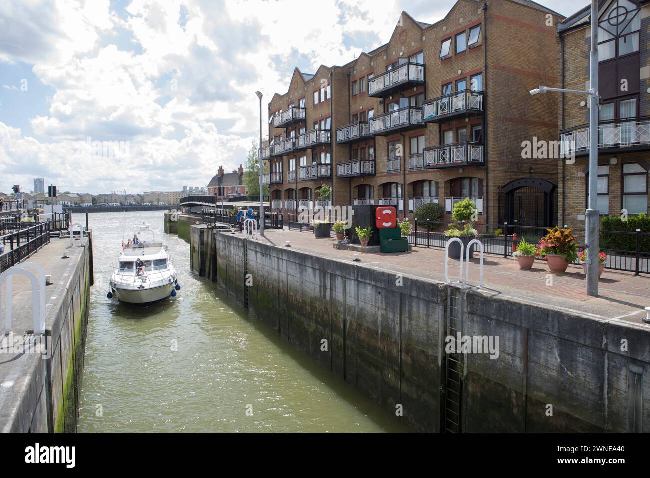 Limehouse ship lock, where the regents canal meets the river Thames ...