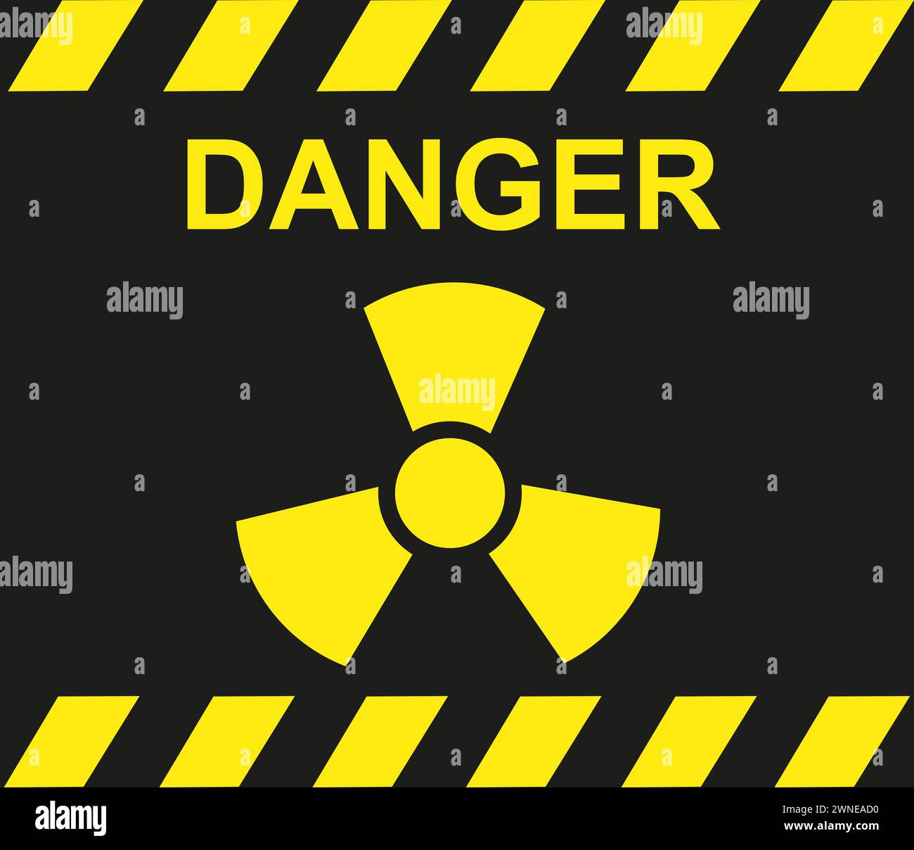 Rectangular sign Radioactivity, radiation, on black background, with ...