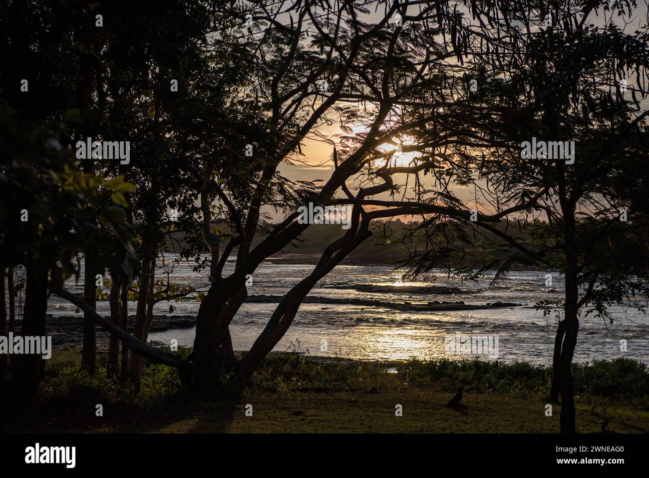 the Mun River at sunset in Town of Khong Chiam in Province of Ubon ...
