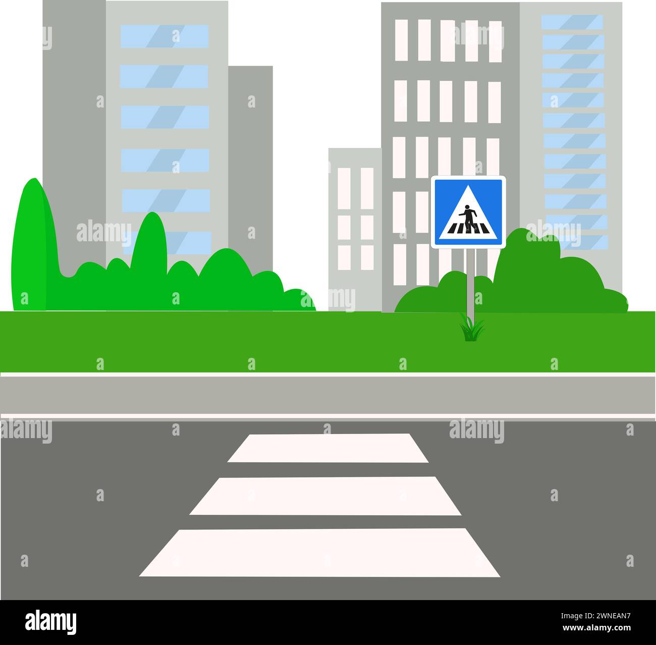 Road sign: Pedestrian crossing and buildings in background Stock Photo ...