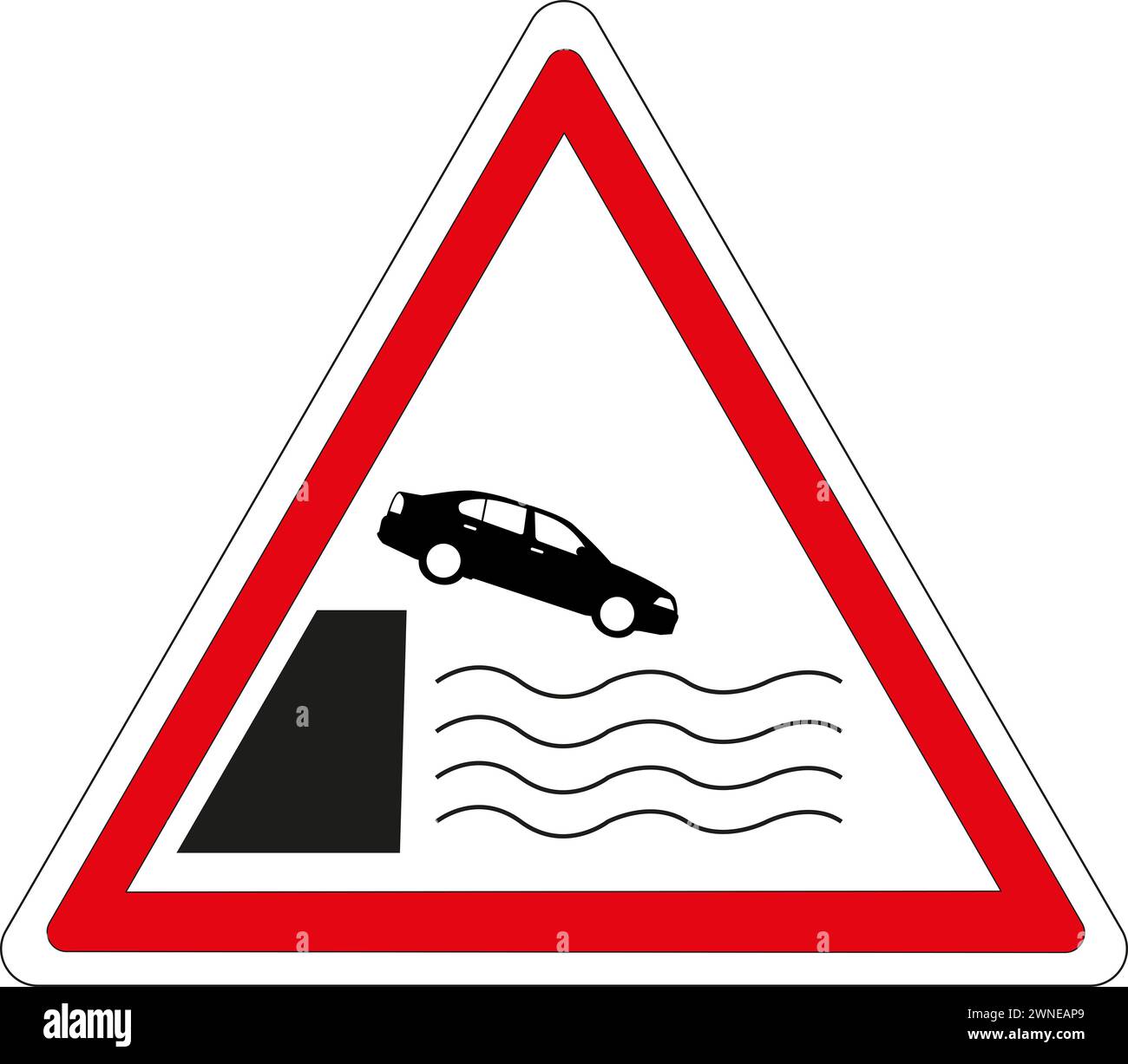 Triangular road sign with white background and red surround: Opens onto ...