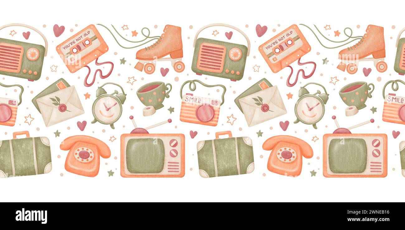 Border with a set of 90's style icons for banners, cards, flyers ...