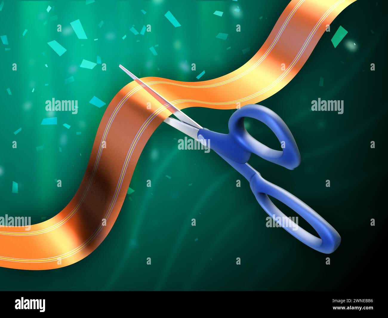 Some scissors cutting a ribbon. Digital illustration Stock Photo - Alamy