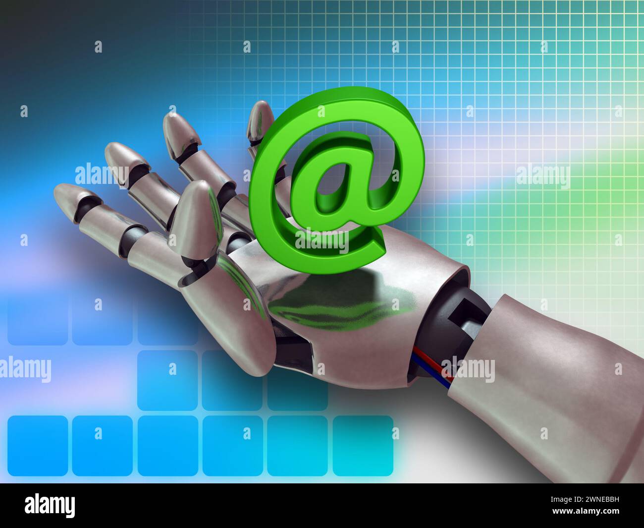 Robotic hand presenting an e-mail symbol. Digital illustration Stock ...