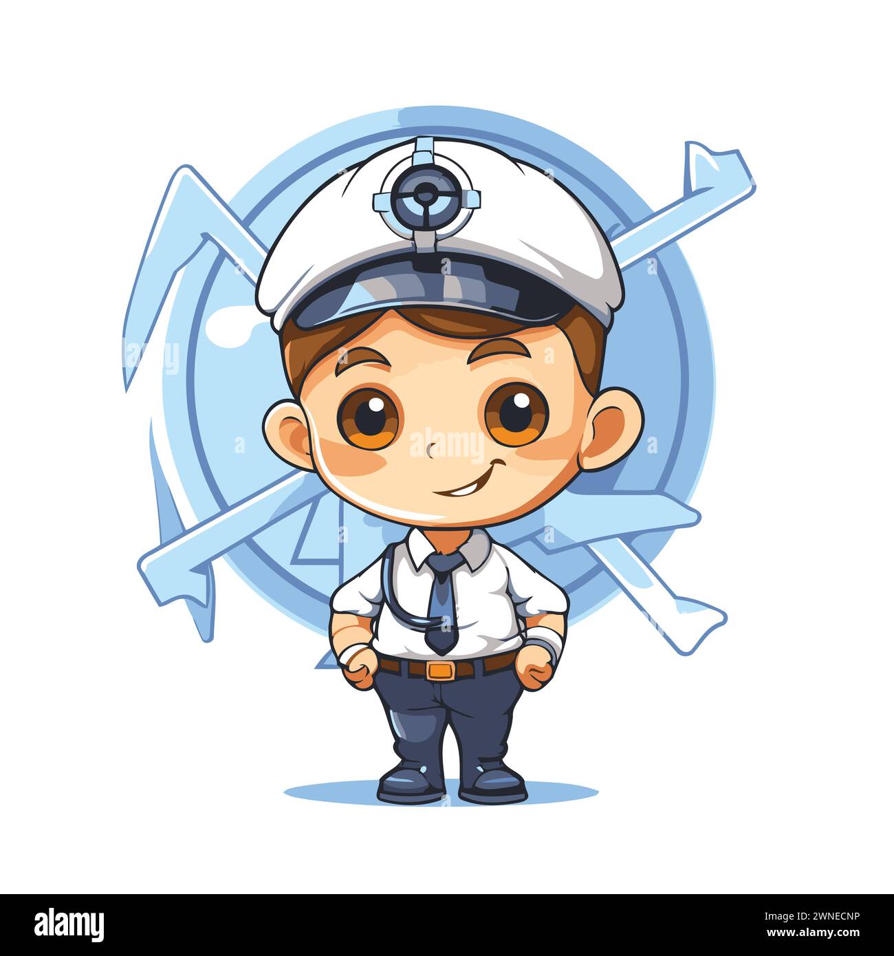 Cute sailor boy with anchor on white background. Vector illustration ...