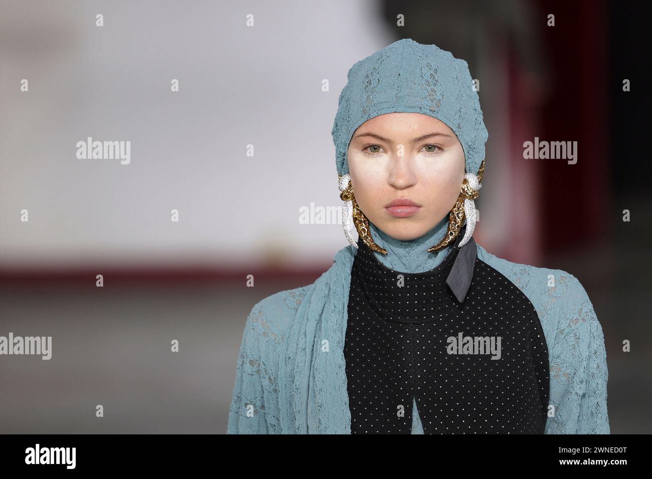 Lila Moss wears a creation as part of the Vivienne Westwood Fall/Winter 2024-2025 ready-to-wear ...