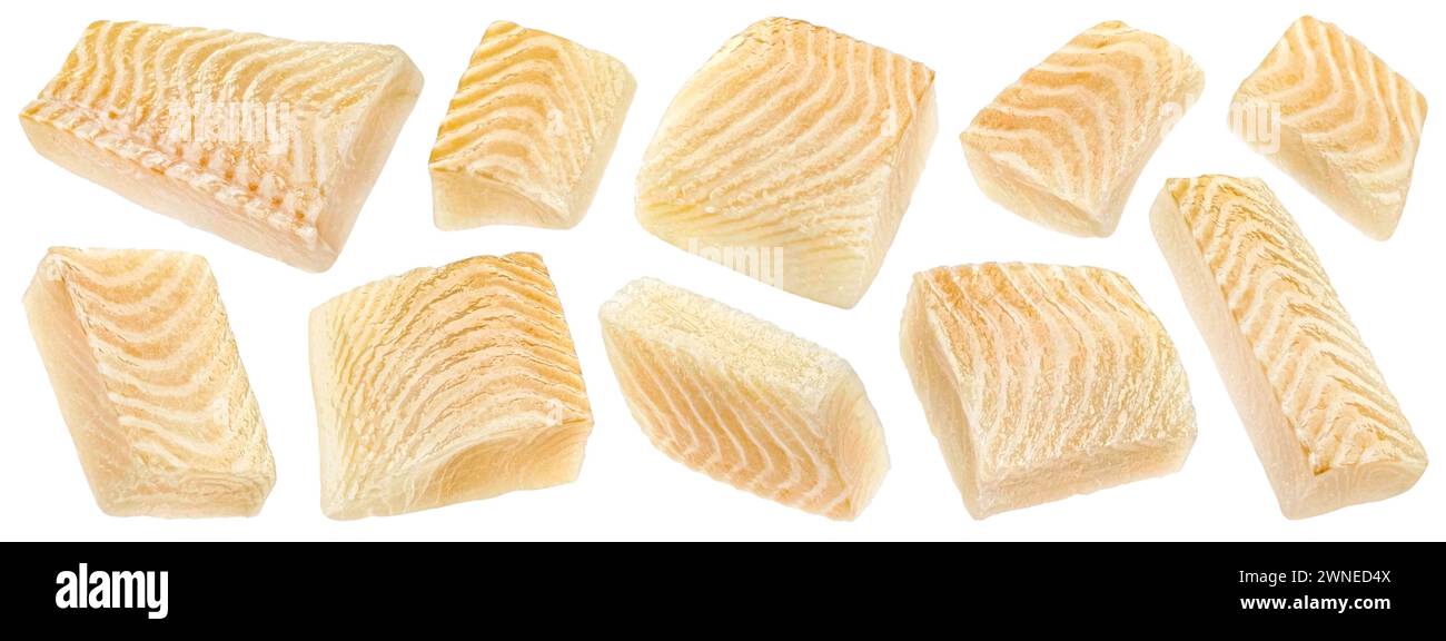 Fresh fish fillet pieces isolated on white background Stock Photo - Alamy