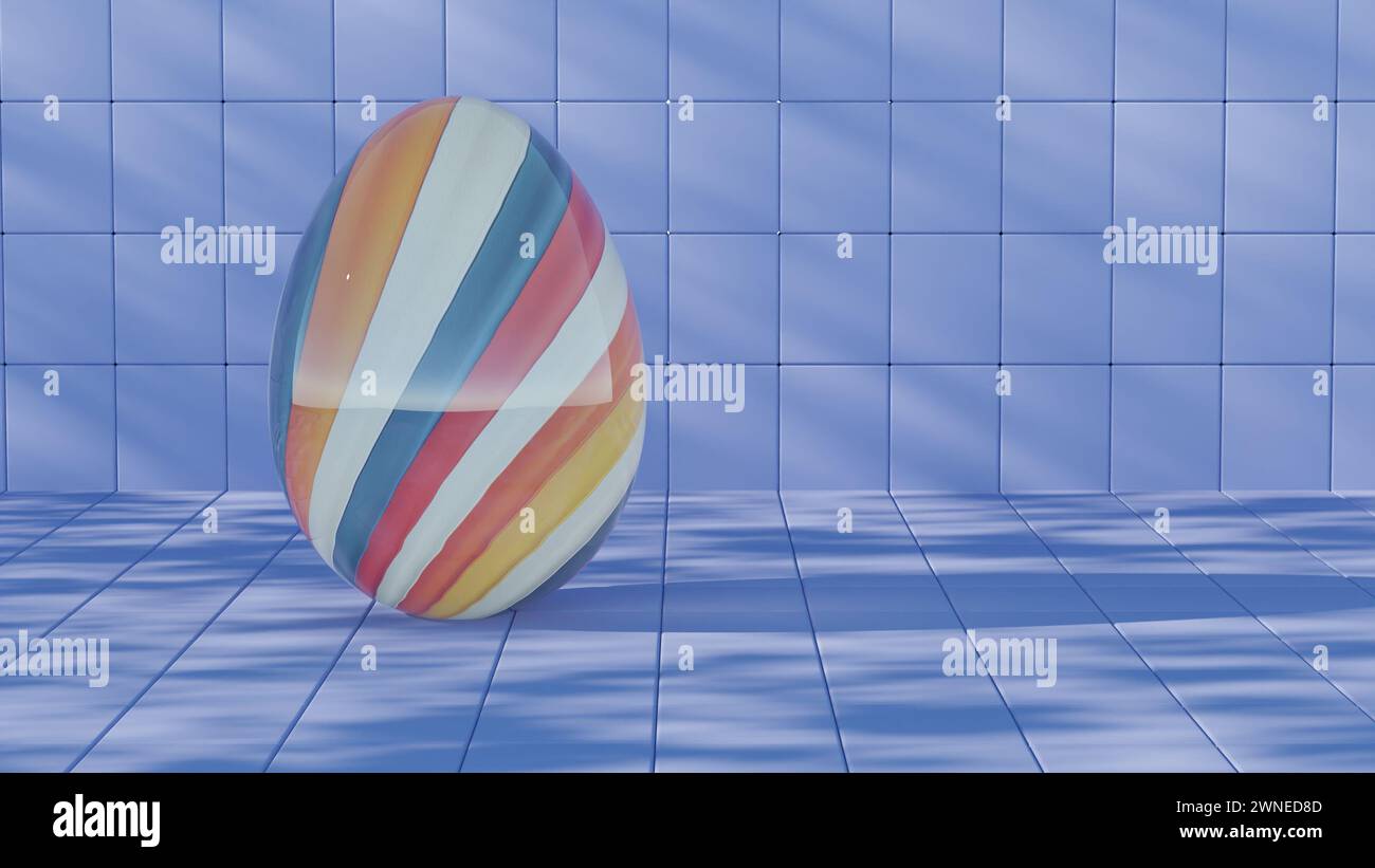 3D minimalist Easter egg design featuring a retro wave pattern ...