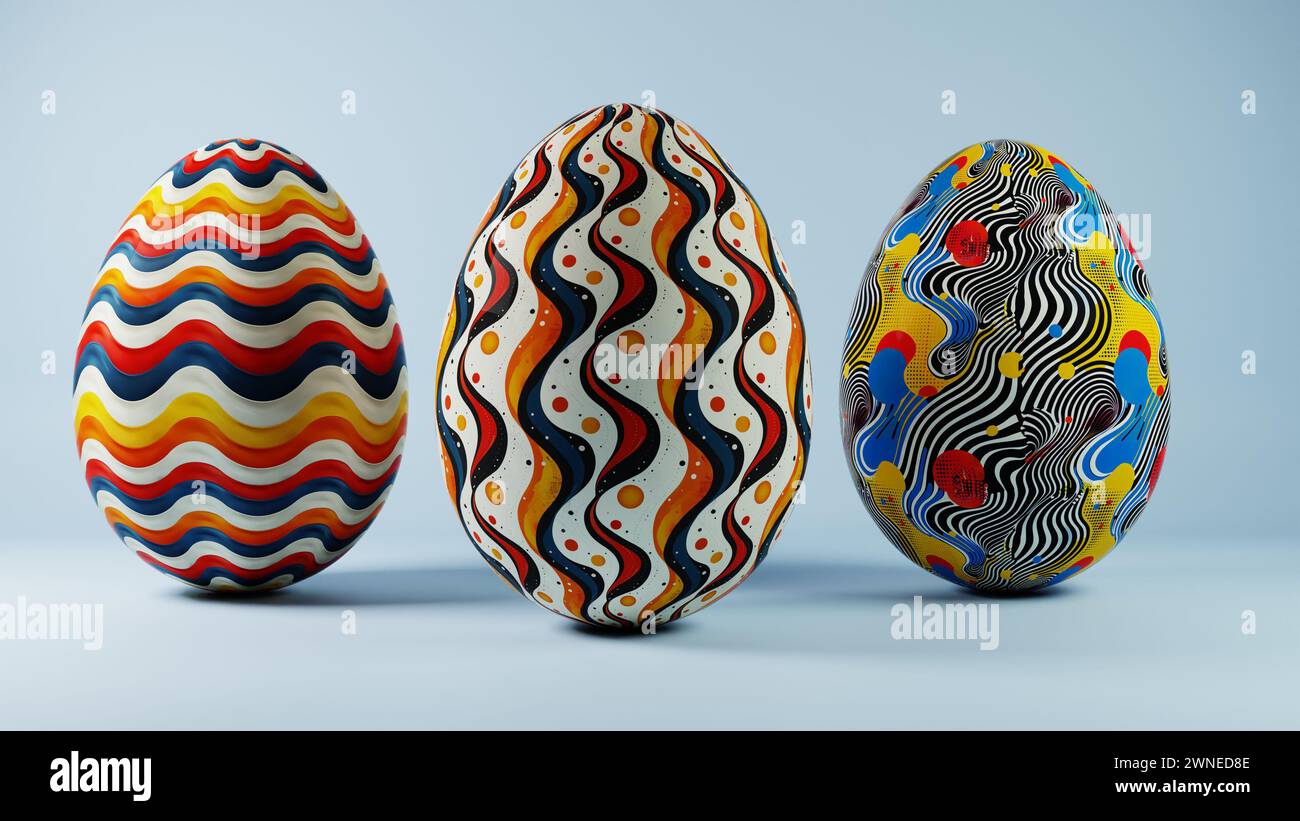 3D minimalist Easter egg design featuring a retro wave pattern ...