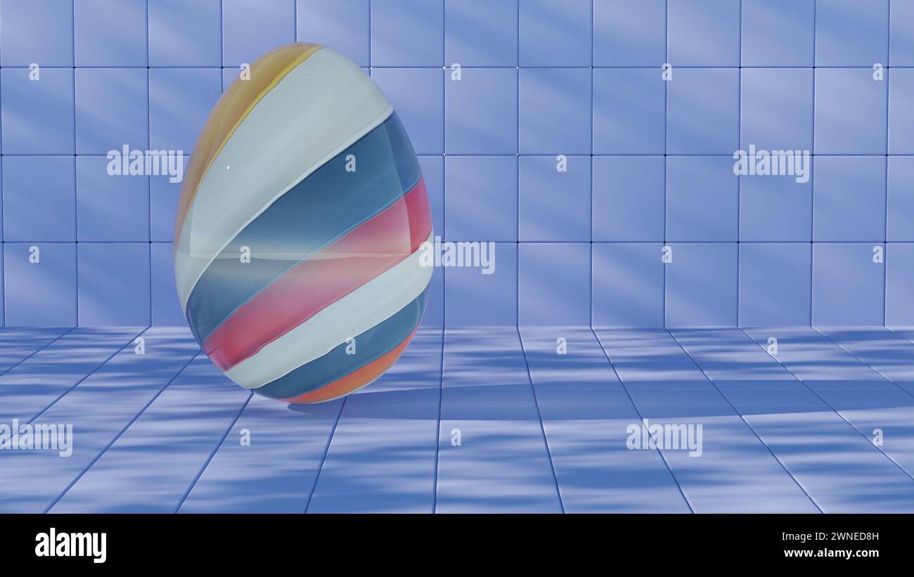 3D minimalist Easter egg design featuring a retro wave pattern, blending modern aesthetics with ...