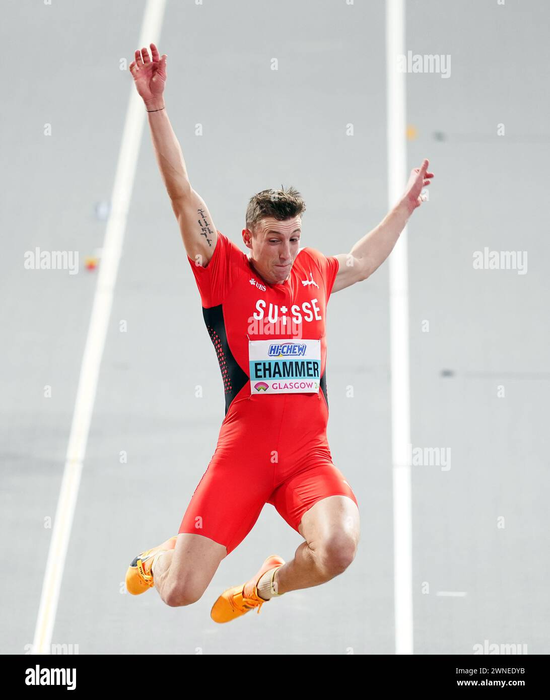 Switzerland's Simon Ehammer during the Men's Long Jump Heptathlon on ...