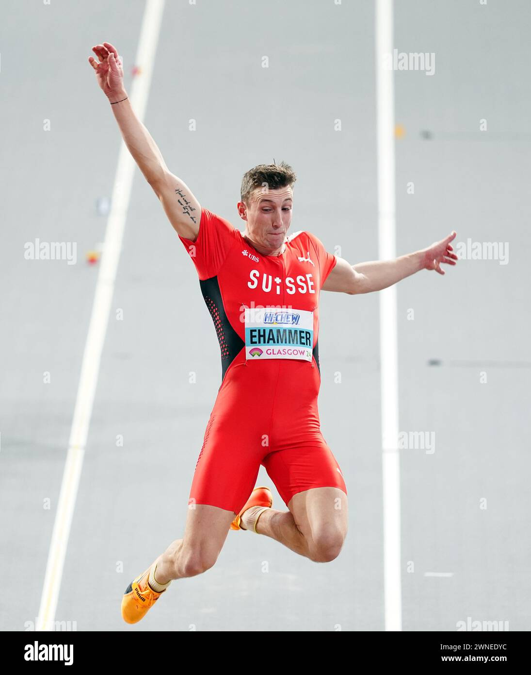 Switzerland's Simon Ehammer during the Men's Long Jump Heptathlon on ...