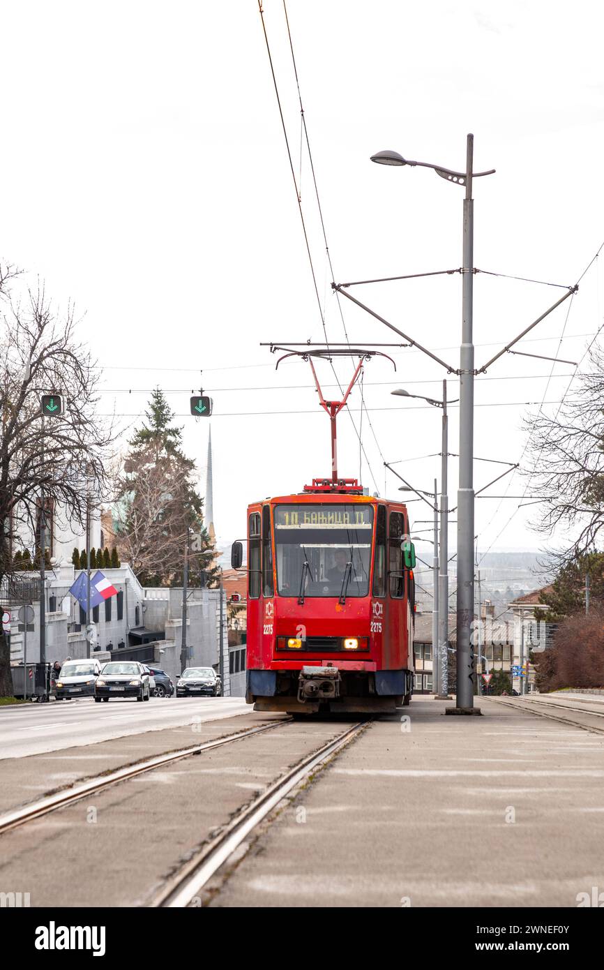 Belgrade, Serbia - 8 FEB 2024: The Belgrade tram system is a 1000 mm ...
