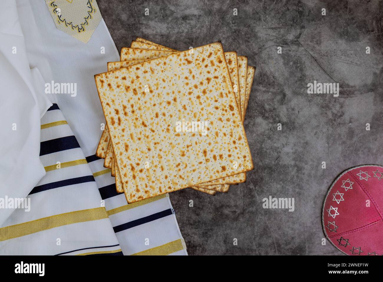 Tradition of Jewish people with Matzah, Passover unleavened bread ...