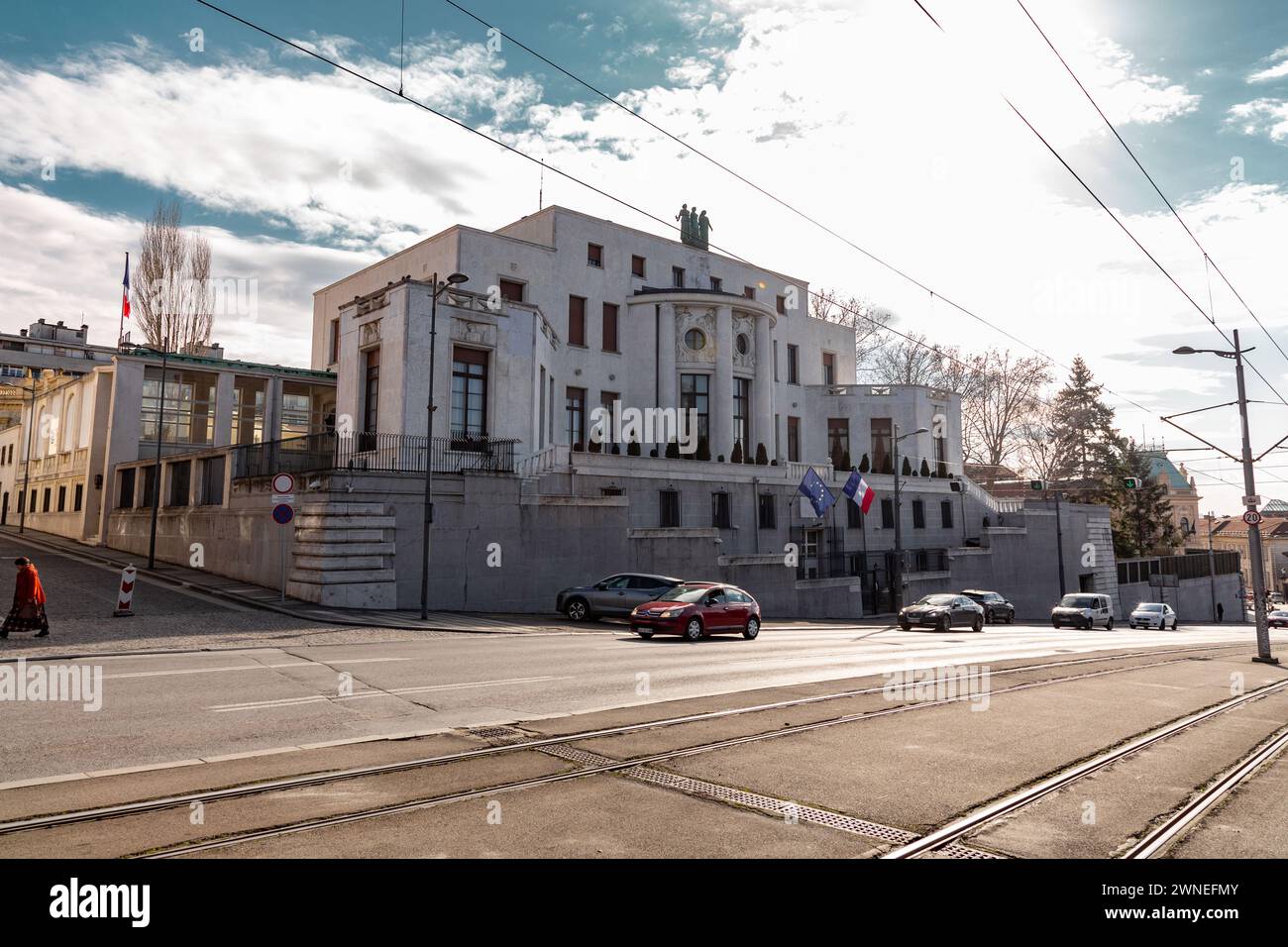 Belgrade, Serbia - 8 FEB 2024: Front facade of the French Embassy ...