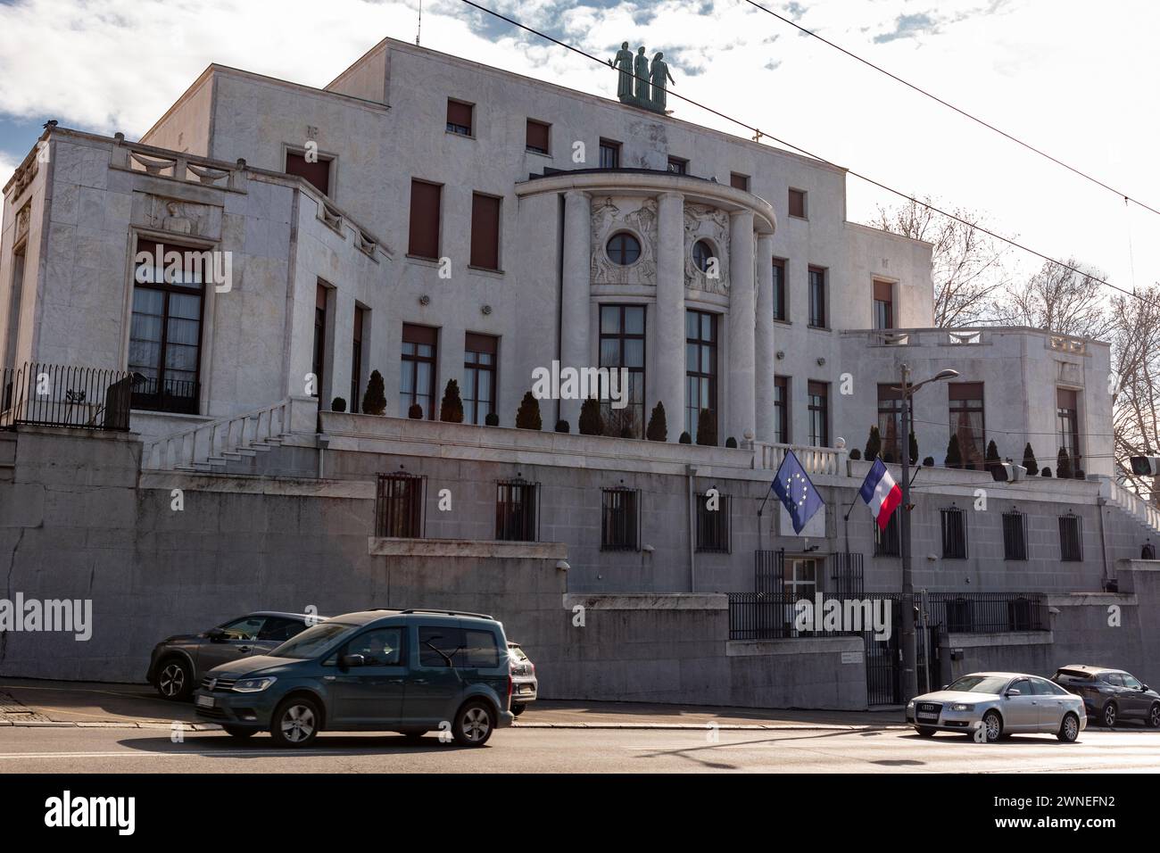 Belgrade, Serbia - 8 FEB 2024: Front facade of the French Embassy ...